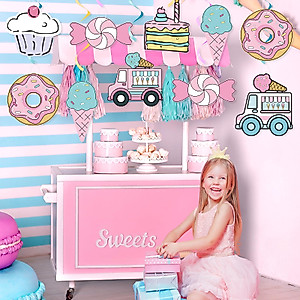 Sweet Comic Ice Cream Donut Hanging Swirl Party Decor, Pastel Cartoon 2D Comic Donut/Candy Party Ceiling Streamers for Girl Ice Cream Theme Birthday Party Kids Candy Wedding Baby Shower Party Supplies
