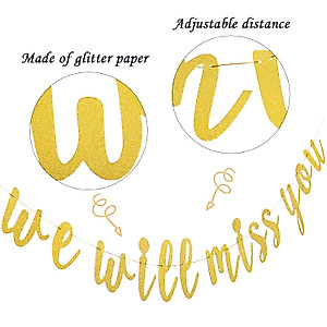 We Will Miss You Banner Gold Glitter Retirement Sign Farewell Banner with Cake Topper for Retirement Graduation Going Away Farewell Office Work Party Decorations