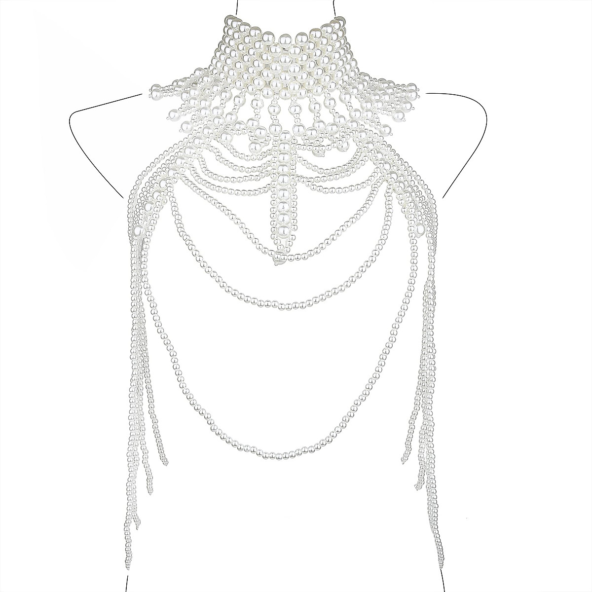 CCbodily Pearl Body Chain Bra - Fashion Shoulder Necklaces Bra Chain Body Jewelry(E-WHITE)