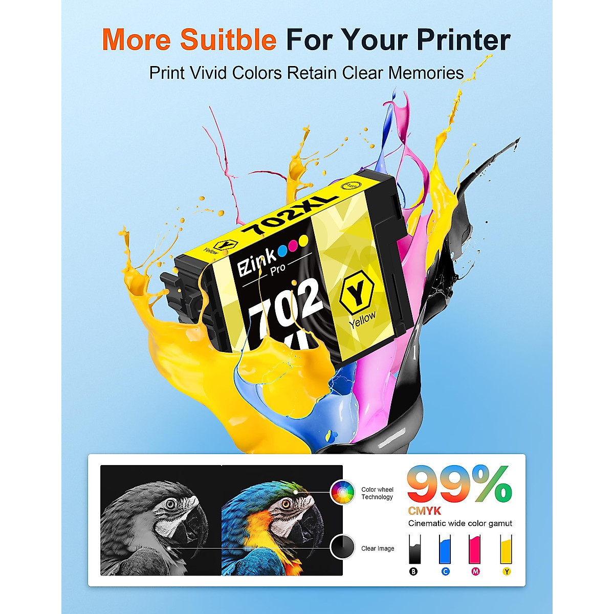 E-Z Ink Pro 702 XL T702XL Ink Cartridge Replacement for Epson 702XL 702 T702 to use with Workforce Pro WF-3720 WF-3730 WF-3733 Printer (1 Large Black, 1 Cyan, 1 Magenta, 1 Yellow, 4 Pack)