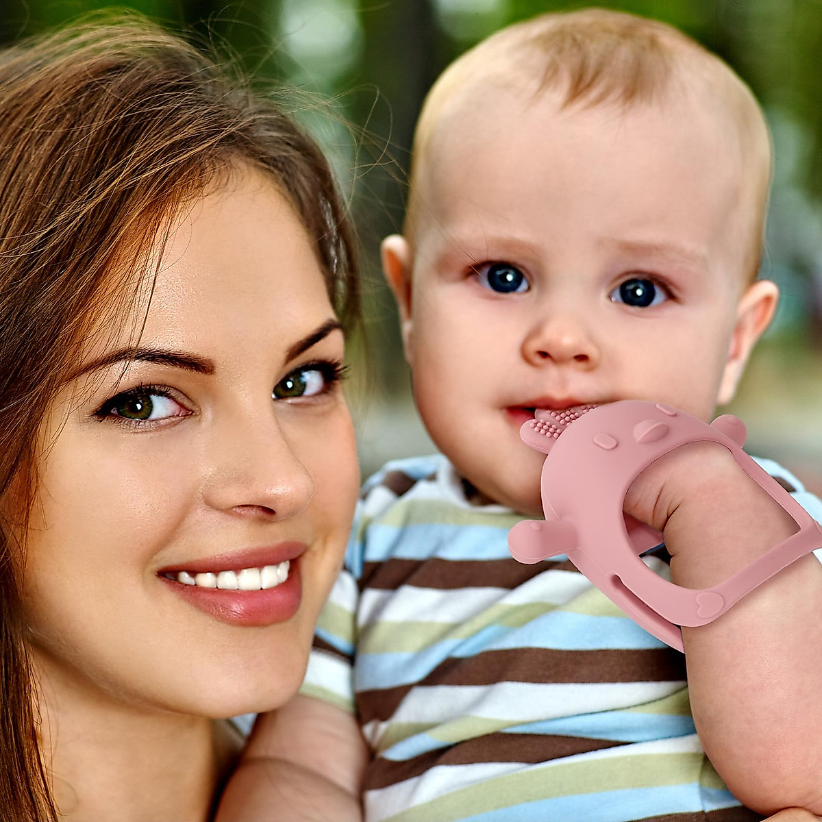 Socub Silicone Baby Teether Toy for Infants 3+ Months, BPA Free Anti-Drop Silicone Mitten Teething Toy for Soothing Sore Gums, Baby Chew Toys for Sucking Needs, Rose Pink