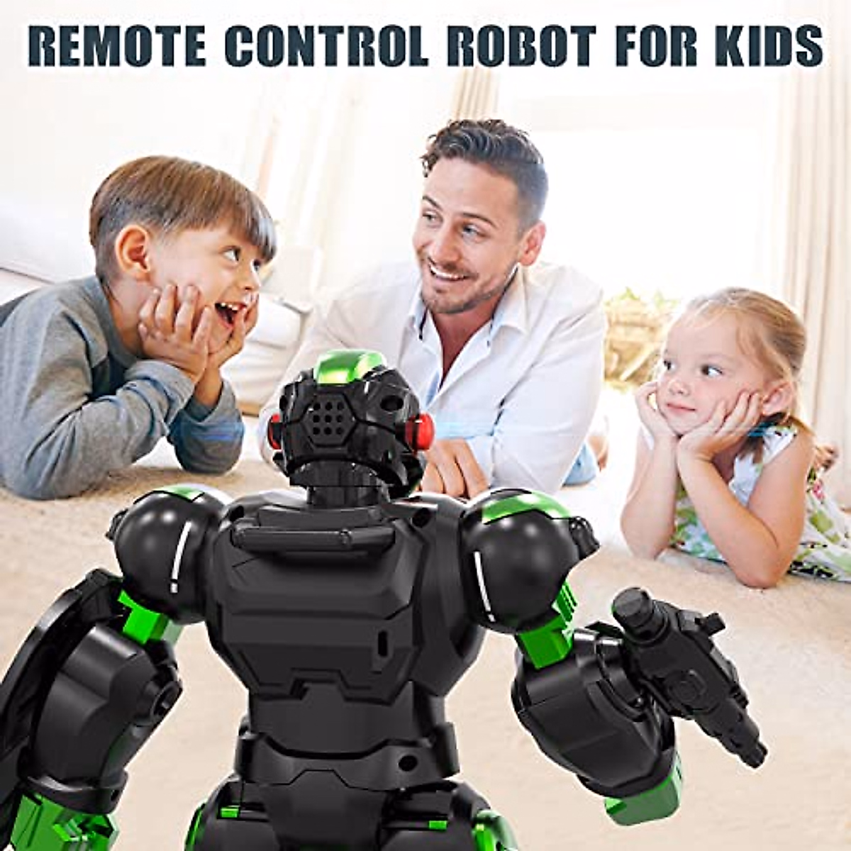 STEMTRON Robot Toys for Kids, Programmable Remote Control Robot with Intelligent Gesture Sensing, Recharge, Singing & Dancing Mode, Launcher