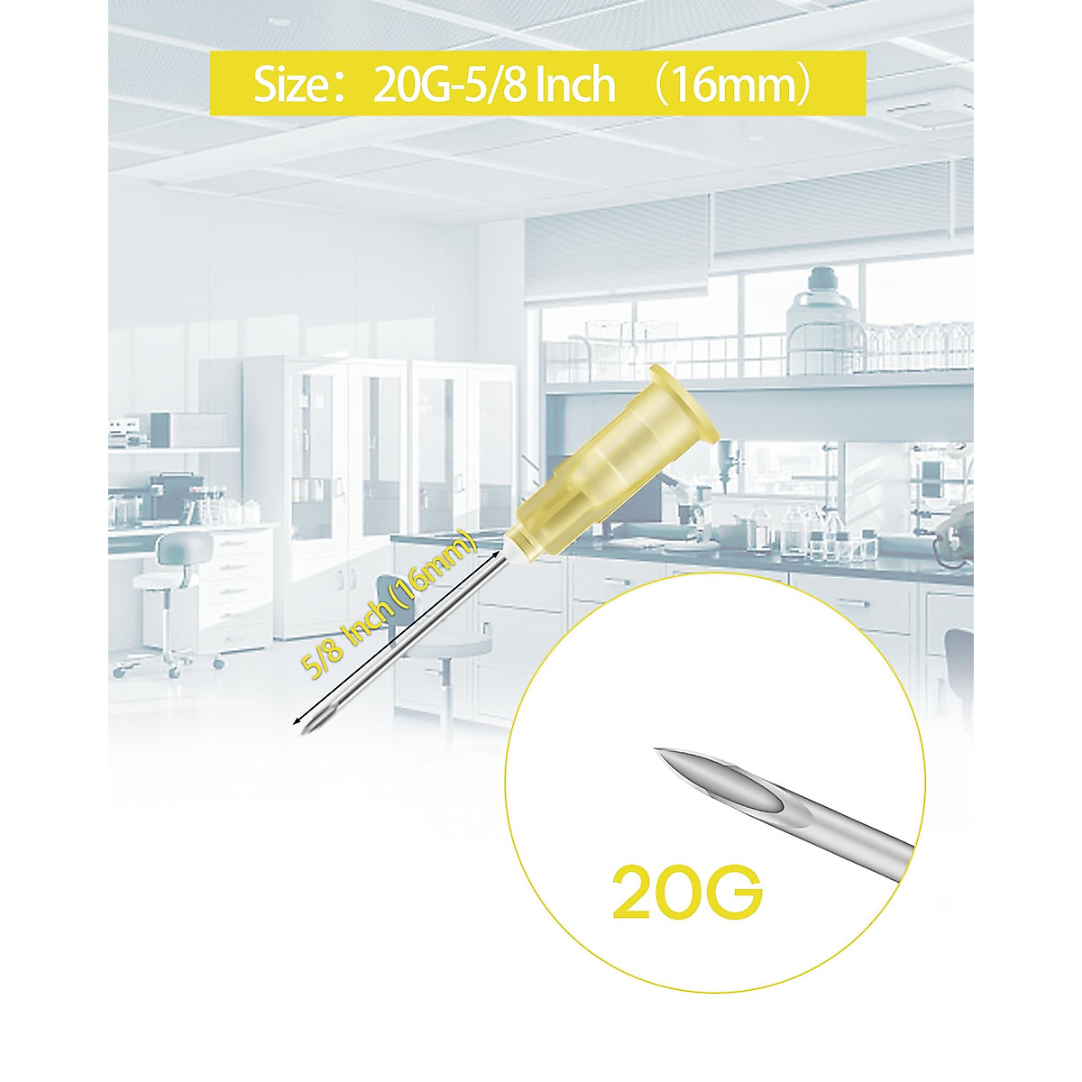 20G 5/8 Inch Luer Lock Disposable Needle with Cap for Lab Supplies, 100 Pack 16mm Industrial Injection Accessories