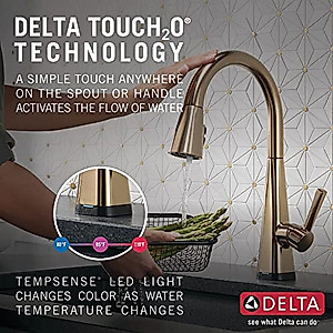 Delta Faucet Lenta Gold Kitchen Faucet Touch, Touch Kitchen Faucets with Pull Down Sprayer, Kitchen Sink Faucet, Faucet for Kitchen Sink, Touch2O Technology, Champagne Bronze 19802TZ-CZ-DST