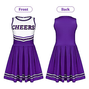 Toulite 4 Pcs Girls Cheerleader Costume Outfit Set Fancy Dress for Kids Halloween Sport Game (Purple,8-9 Years)