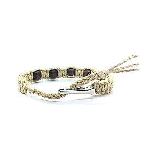 Hempnotic Jewelry Brown Wood Beaded Adjustable Alligator Clip Hemp Bracelet - Handmade