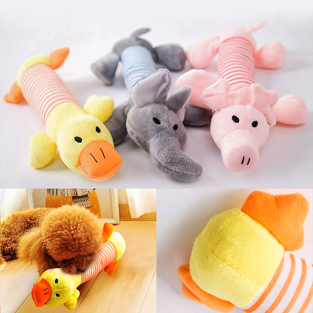 Cute Pet Dog Cat Plush Squeak Sound Dog Toys Funny Fleece Durability Chew Molar Toy Fit for All Pets Elephant Duck Pig (E)