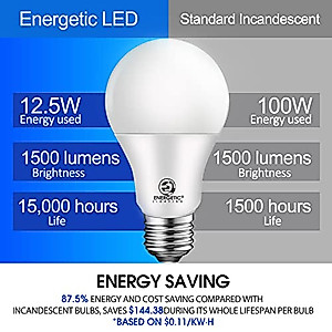 Energetic 6-Pack Dimmable LED Light Bulbs 100 Watt Equivalent, 1500 Lumens 12.5W, Warm White 3000K, E26 LED Bulb, 15000 Hrs, UL Listed