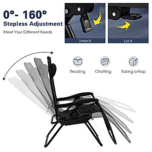 Goplus Zero Gravity Chair, Adjustable Folding Reclining Lounge Chair with Pillow and Cup Holder, Patio Lawn Recliner for Outdoor Indoor Pool Camp Yard (Set of 2, Black)
