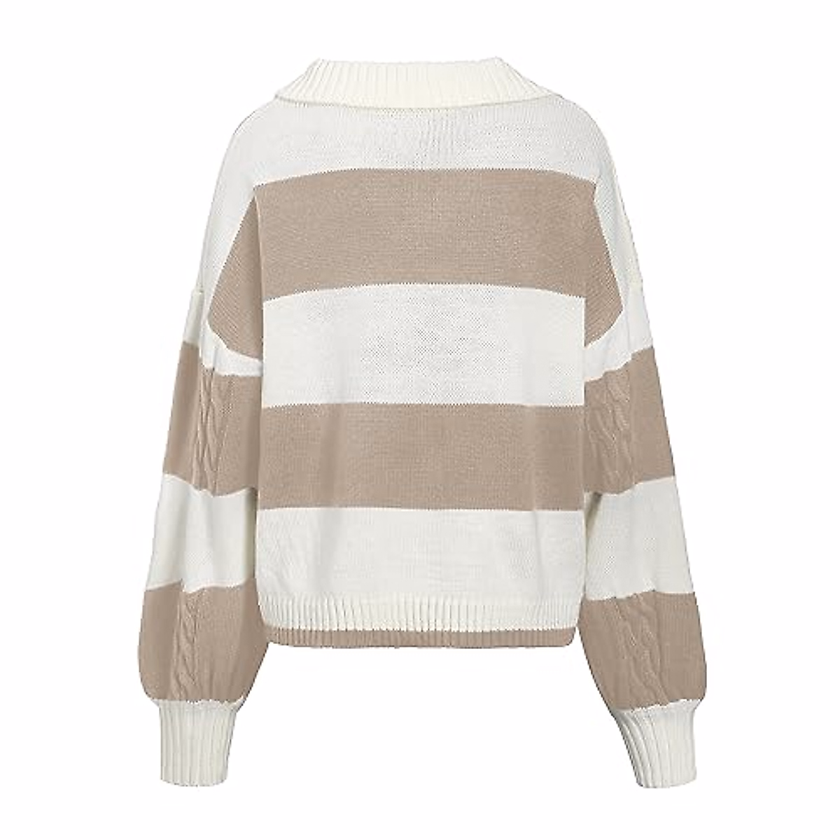 ZAFUL Women 2023 Striped V Neck Long Sleeve Sweater Fall Lapel Collar Ribbed Knit Loose Pullover Sweater Jumper Top Brown