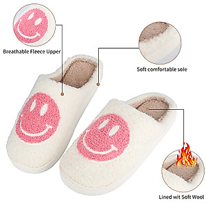RaepperHan Smile Face Slippers, Ladies Retro Soft Plush Lightweight Home Slippers Slip On Comfortable Indoor Outdoor Non-Slip Sole Cute Fashion Gift White-purple, 7.5-8.5 Women/6-7 Men