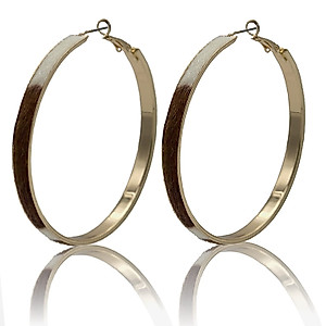 Kathaya Cow Print Hoop Earrings for Women Boho Statement Leather Drop Dangle Animal Print Cow Girl Western Fashion Earrings (Brown)