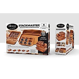 6 Piece Non-Stick Bakeware Set Includes Baking Pans, Cookie Sheet, Loaf Pan, Muffin Tin and more with Premier Ti-Cerama Copper Coating 100% PFOA Free,Graphite