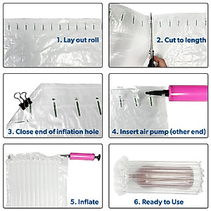 Buena Goods 10 Inch x 144 Feet Inflatable Bubble Cushioning Wrap Roll - Includes Free Pump - Large Heavy Duty Air Pillows for Shipping - Shipping Air Pillows - Moving Supplies - Wine Bottle Protector