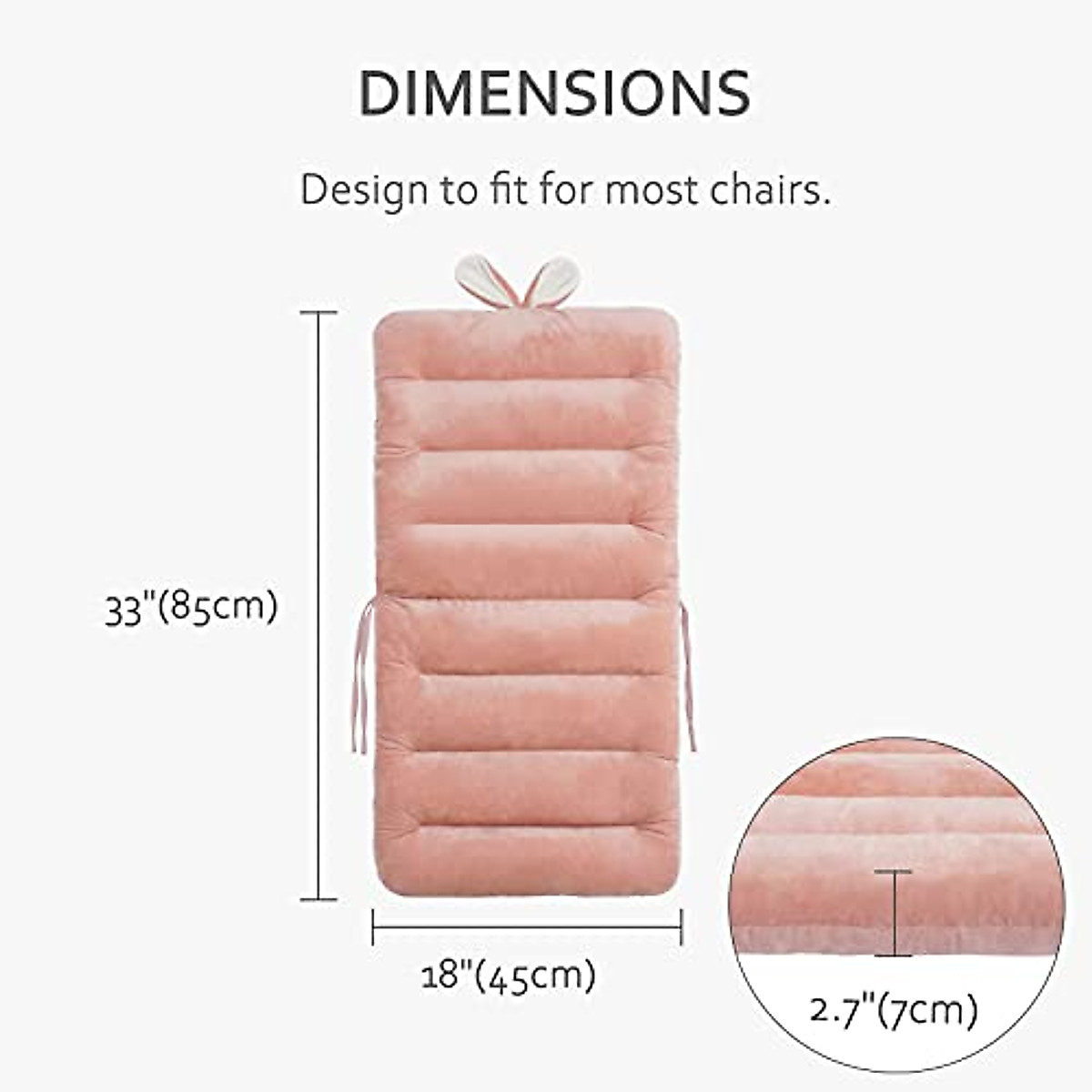 ELFJOY Desk Chair Cushion 85cm Office Chair Cushion Seat Cushion with Back Support Lounger Cushion with Fixing Band (Pink) 85×45cm