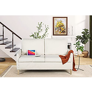 TYBOATLE Modern Small Loveseat Sofa with 2 USB Charging Ports, 55"W Teddy Short Fleece Fabric Soft Couches, Upholstered 2-Seater Suitable for Small Spaces, Living Room, Office, Apartment (Cream White)