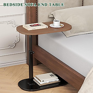 GENDLTHIJ C Shaped End Table for Couch, C Table End Table with Adjustable Height, 360° Swivel Laptop Desk for Livingroom,Bedroom,Study and Small Spaces,Bedside Table (Walnut Wood)