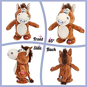 Hopearl Talking Singing Donkey Repeats What You Say Walking Electric Interactive Animated Toy Speaking Plush Buddy Gifts for Toddlers, 8''