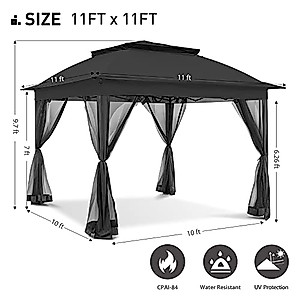 Joyside 11'x11' Pop Up Gazebo for Patios Gazebo Canopy Tent with Sidewalls Outdoor Gazebo with Mosquito Netting Pop Up Canopy Shelter Wedding Tent (Black)