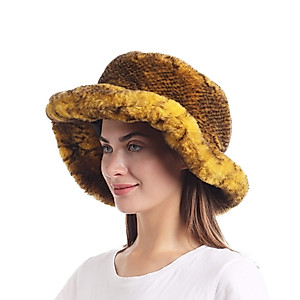 LA CARRIE Women's Snakeskin Print Faux Fur Bucket Hat Winter Warmer Fisherman Cap (Yellow)
