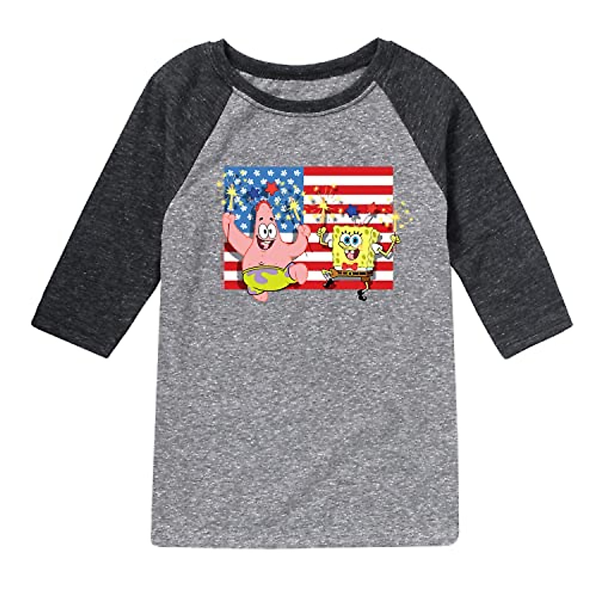 HYBRID APPAREL - Spongebob Squarepants - Patrick Sparkers Flag - Toddler & Youth Raglan Graphic T-Shirt - Size 3T