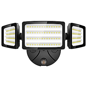 Onforu 55W Security Lights Dusk to Dawn, 5500LM Bright LED Flood Light with Photocell, 3 Adjustable Heads Exterior Floodlight, IP65 Waterproof 6500K Daylight White Outdoor Light for Garage Yard Patio