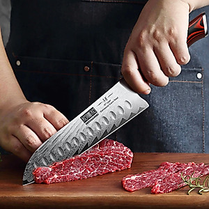 HOSHANHO Damascus Santoku Knife, 7 Inch Professiona Kitchen Knife，VG-10 Damasucs Steel Ultra-Sharp Santoku Chef Knife with Ergonomic G10 Handle