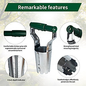 KDMY Bulb Planter with Depth Mark- Ideal Bulb Transplanter for Planting Green, Hand Dibber Garden Tool, Seed Planter Tool with Depth Mark - 11" Seed Dispenser for Planting Steel