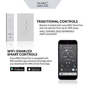 WAC Smart Fans Terminator Indoor and Outdoor 3-Blade Ceiling Fan 54in Matte White UV-C LED Up-Light and Remote Control