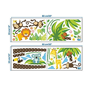 ElecMotive Cartoon Forest Animal Monkey Crow Koala Coconut Palm Tree Nursery Wall Stickers Wall Murals DIY Posters Vinyl Removable Art Wall Decals for Kids Girls Room Decoration (Monkey Lion Giraffe)