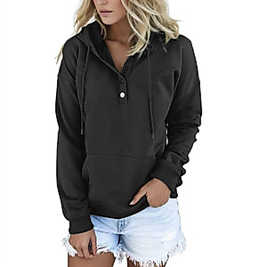 JMMSlmax Women Lightweight Hooded Sweaters Hoodies Pullover Sweatshirts Women Button Collar Drawstring Long Sleeve Sweatshirt