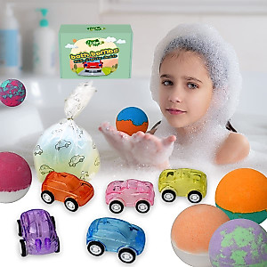 Bath Bombs for Kids with Surprise Inside, 9 Pack Pull-Back Cars Organic Rich Foam Color Bubble Set with 3 Multifunctional Vehicles, Gentle and Kids Safe for Boys Girls Birthday Christmas