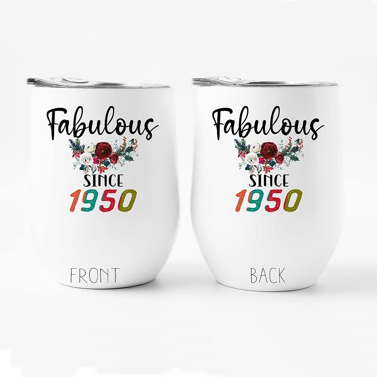 PAW8888 Fabulous Since 1950 74th Birthday Wine Tumbler Gifts for Her, Women, Wine Glass with Lid Birthday Gift Friend Coworker Wife Sister, Grandma, Bestie Christmas Gift - White