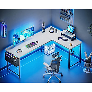 ODK L Shaped Desk, 66" Computer Corner Desk, Gaming Desk, Home Office Writing Desk with Monitor Shelf, Space-Saving Workstation Desk, Modern Simple Wooden Desk, Easy to Assemble, White