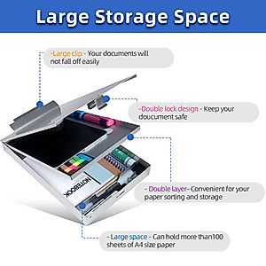Sunnyclip Metal Clipboard with Storage, Aluminum Three-Tier Box Clipboards,Binder Form Holder with High Capacity Clip,Great for Worksites,Management,Office Business Professionals,14 x 9 x1.5 inch