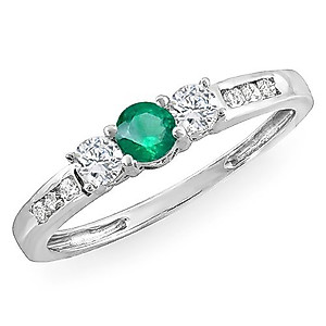 Dazzlingrock Collection 14K Round Emerald & White Diamond Ladies 3 Stone Engagement Bridal Ring, White Gold, Size 8