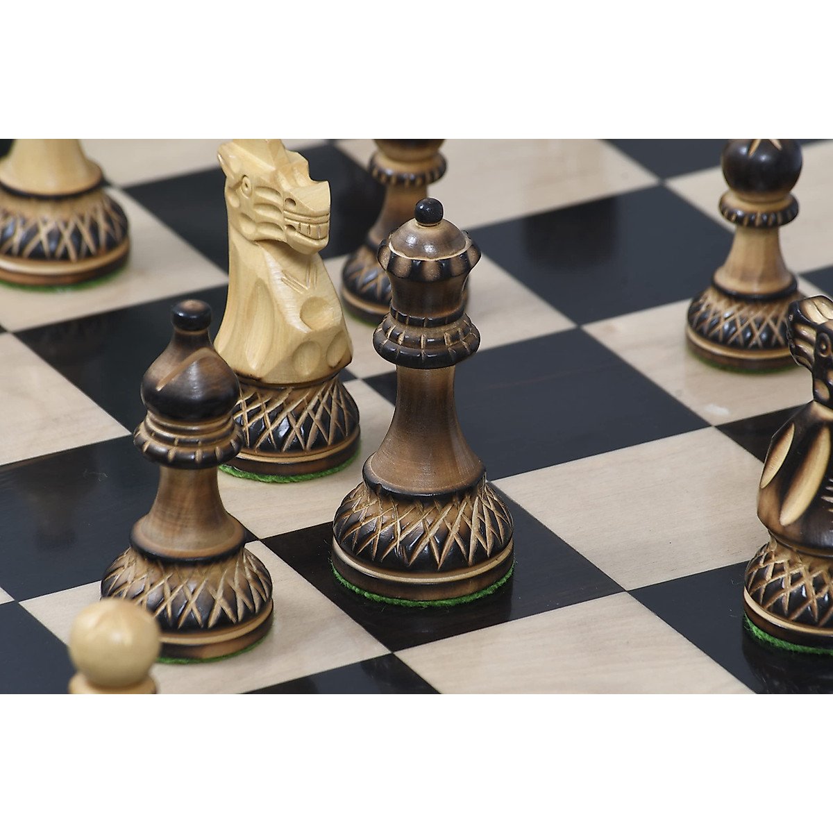 CHESSBAZAAR 3.8" King Burnt Blazed Chess Set for Adults & Kids, Wooden Chess Pieces only in Burnt Boxwood