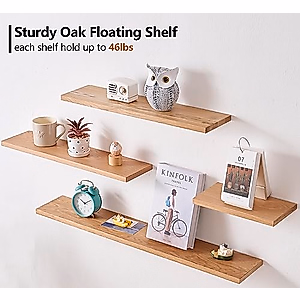 Conamily Oak Floating Shelves, 100% Solid Oak Wood 12inch Wall Mounted Natural Wood Wall Shelf Display Shelf for Home Office Living Room Bedroom Wall Storage Shelf