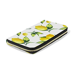 AGONA Womens Wallet Summer Yellow Lemon Wallet for Women Long Wallet PU Leather Zip Around Phone Clutch Handbag Card Holder Purse Girls Men