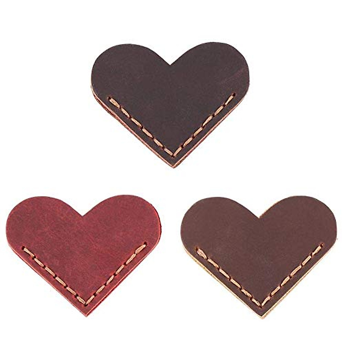 3Pcs Heart-Shape Leather Bookmark Page Corner Page Maker Leather Bookmark Personalized Handmade Reading Book Marker for Bookworm Women Men Teacher Student Lover Gifts