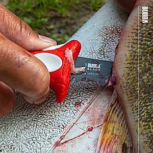 BUBBA 5 Inch Lucky Lew Folding Compact Fillet Knife with Non-Slip Grip Handle, Stainless Steel Blade, Lanyard Hole and Synthetic Carry Case for Gutting, Fishing and Hunting