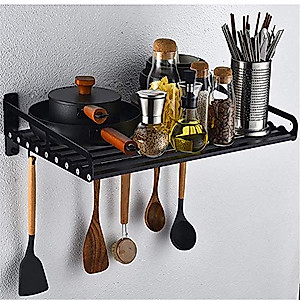 JF-XUAN Kitchen Shelf Kitchen Counter Holder Microwave Rack Wall Mount Bracket Storage Spice Workstation Organizer Kitchen Storage (punch Installation) (Color : Black, Size : 50X14X40CM)