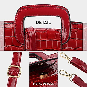 LUPBOK Women Top Handle Satchel Handbags Flap Tote Clutch Purse Vintage Crocodile Pattern Shoulder Bag,Red