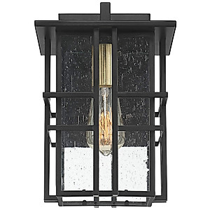 Possini Euro Design Arley Modern Outdoor Wall Light Fixture Black Geometric Frame 12" Seedy Glass for Exterior Barn Deck House Porch Yard Patio Outside Garage Front Door Garden Home Roof Lawn