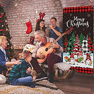 Christmas Door Cover Merry Christmas Door Banner Backdrop Buffalo Plaid Christmas Tree Door Hanging Cover for Xmas Winter Holiday Photography Hanging Decorations Supplies, 71 x 35 Inch