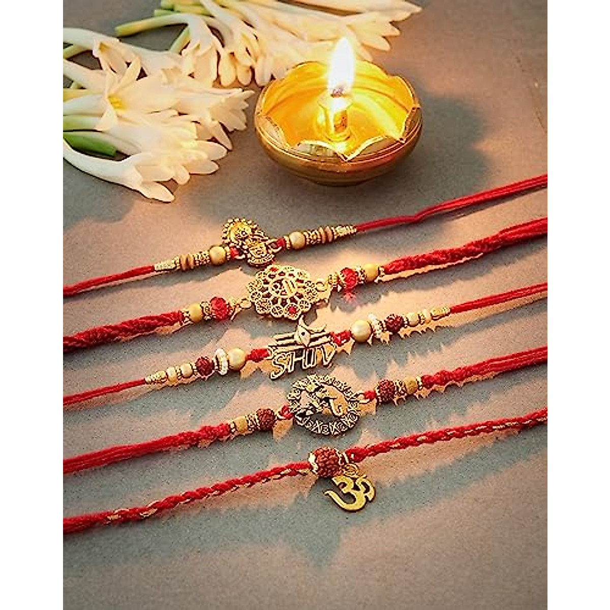 Eximious India Set of 5 Rakhi For Brother With Card Metal Pendant For Raksha Bandhan Designer Rakhi Thread for Bhaiya (Set of 5-3)