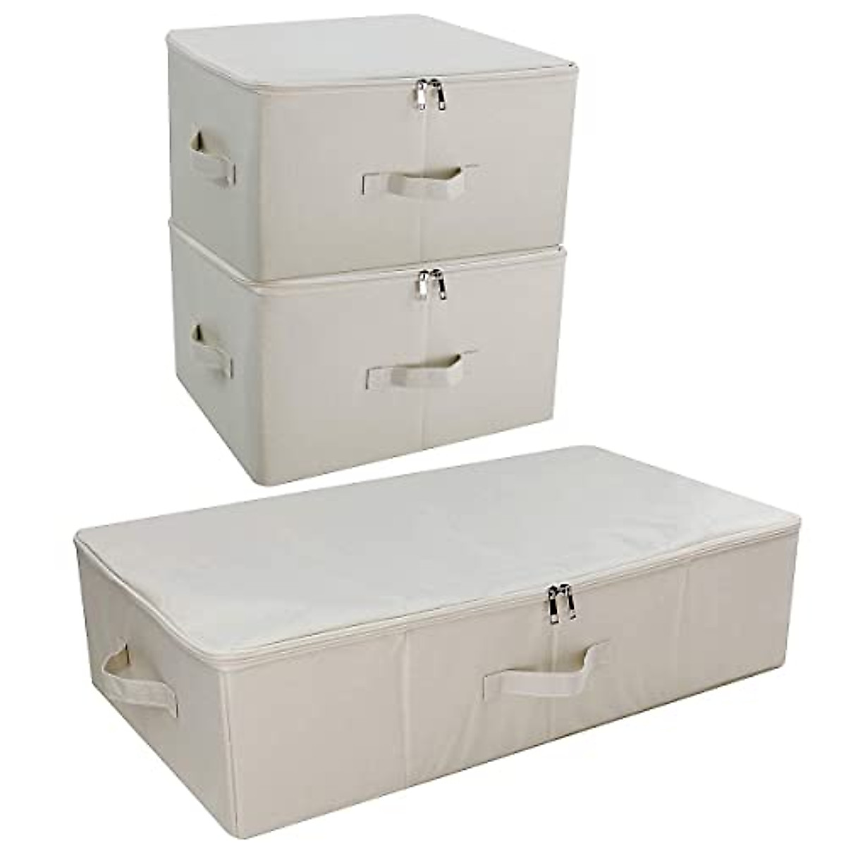 iwill CREATE PRO Underbed Storage Bin, 2pcs Storage Boxes, Zip Lidded, Washable & Folding Design, Beige