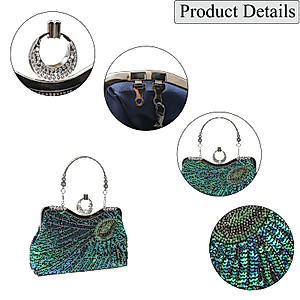 GUOZI Women's Vintage Beaded Sequin Peacock Clutch Purse Handmade Crossbody Evening Bag Handbag For Wedding Party Prom