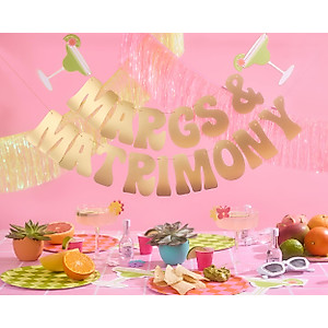 xo, Fetti Margs & Matrimony Gold Foil Banner - 5 Ft. | Bachelorette Party Decoration, Fiesta Photo Booth, Summer Bride To Be Backdrop, Bridal Shower