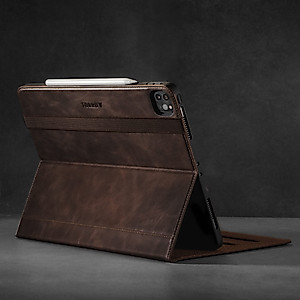 TORRO Case Compatible with iPad Pro 12.9” 6th / 5th / 4th Gen - Genuine Leather iPad Pro 12.9 2022 Case with Stand Function, Apple Pencil Connectivity and Wake Sleep Function (Dark Brown)